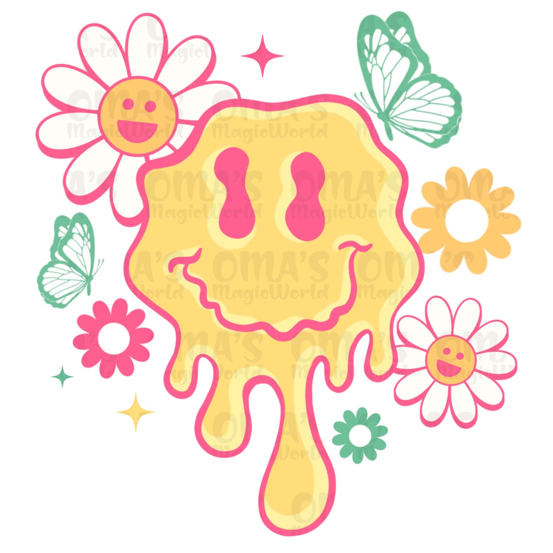 Smile Drippy Smiley Face Png Sublimation Design Download, Groovy Png ...