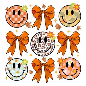 Fall Coquette Bow Smiley Face Png Sublimation Design Download, Hello ...