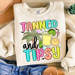 Tanned and Tipsy Png Sublimation Design Download, Hello Summer Png ...