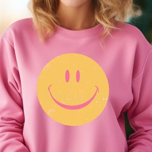 Smiley Face Png Sublimation Design Download, Yellow and Pink Smiley ...
