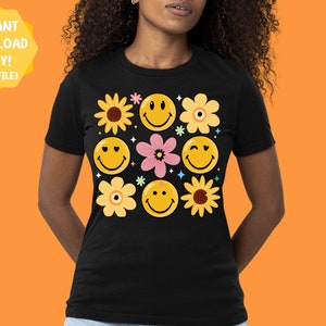 Flowers Spring Smiley Face Png Sublimation Design Download, Groovy Png ...