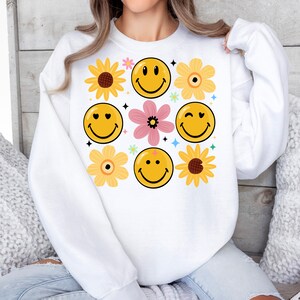 Flowers Spring Smiley Face Png Sublimation Design Download, Groovy Png ...