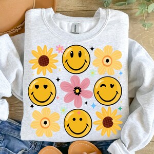 Flowers Spring Smiley Face Png Sublimation Design Download, Groovy Png ...
