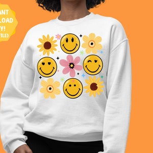 Flowers Spring Smiley Face Png Sublimation Design Download, Groovy Png ...