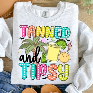 Tanned and Tipsy Png Sublimation Design Download, Hello Summer Png ...