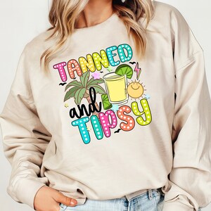 Tanned and Tipsy Png Sublimation Design Download, Hello Summer Png ...