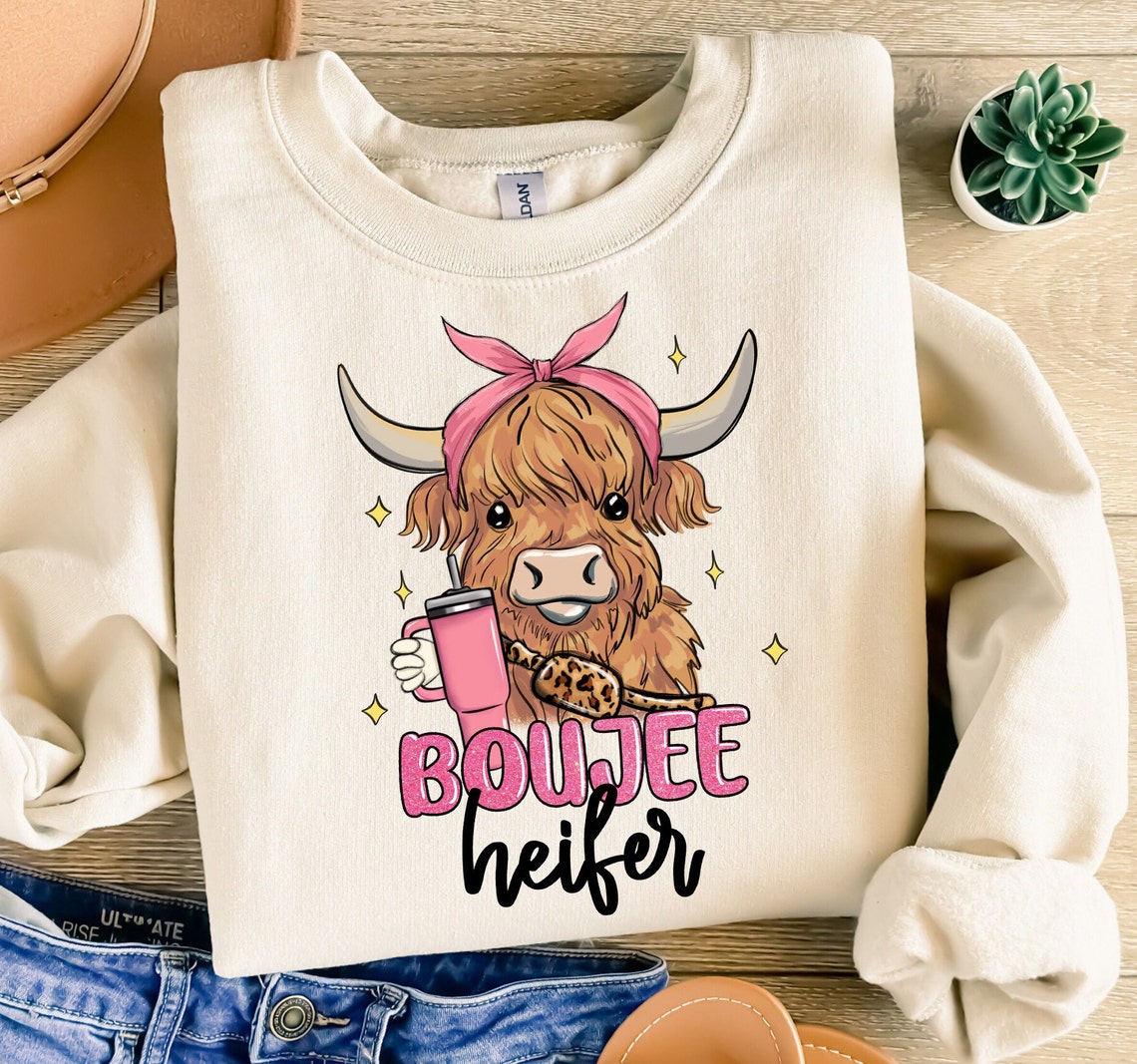 Cow Boujee Heifer Png Sublimation Design Download, Hand Drawn Cow Png ...
