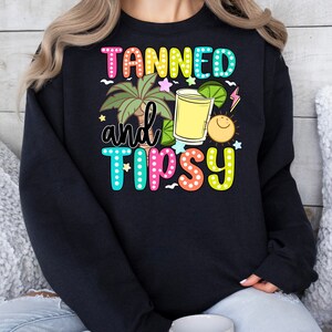 Tanned and Tipsy Png Sublimation Design Download, Hello Summer Png ...