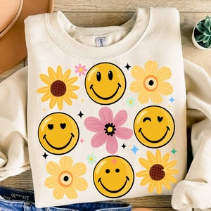 Flowers Spring Smiley Face Png Sublimation Design Download, Groovy Png ...