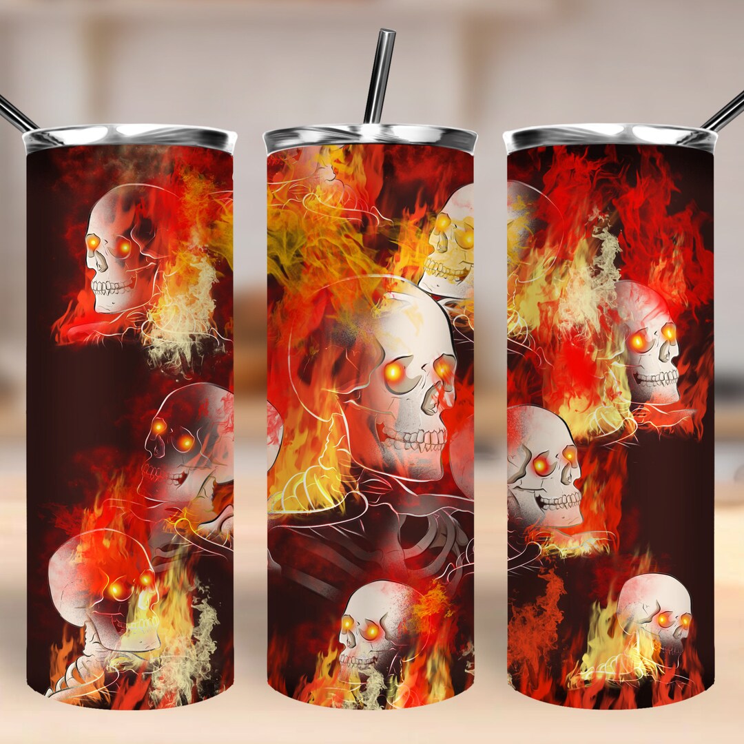 Melted Skull 20 Oz Skinny Tumbler Png, Skull Fire Tumbler Wrap Png ...