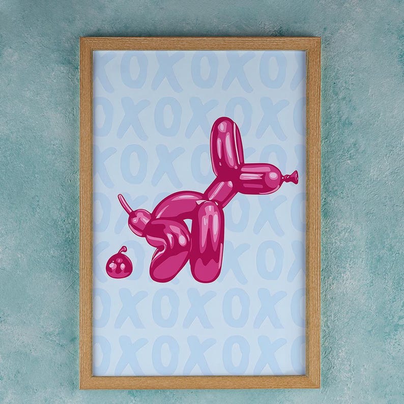 Balloon Dog Poster Funny Blue Bathroom Wall Decor Trendy Wall Art Rome ...