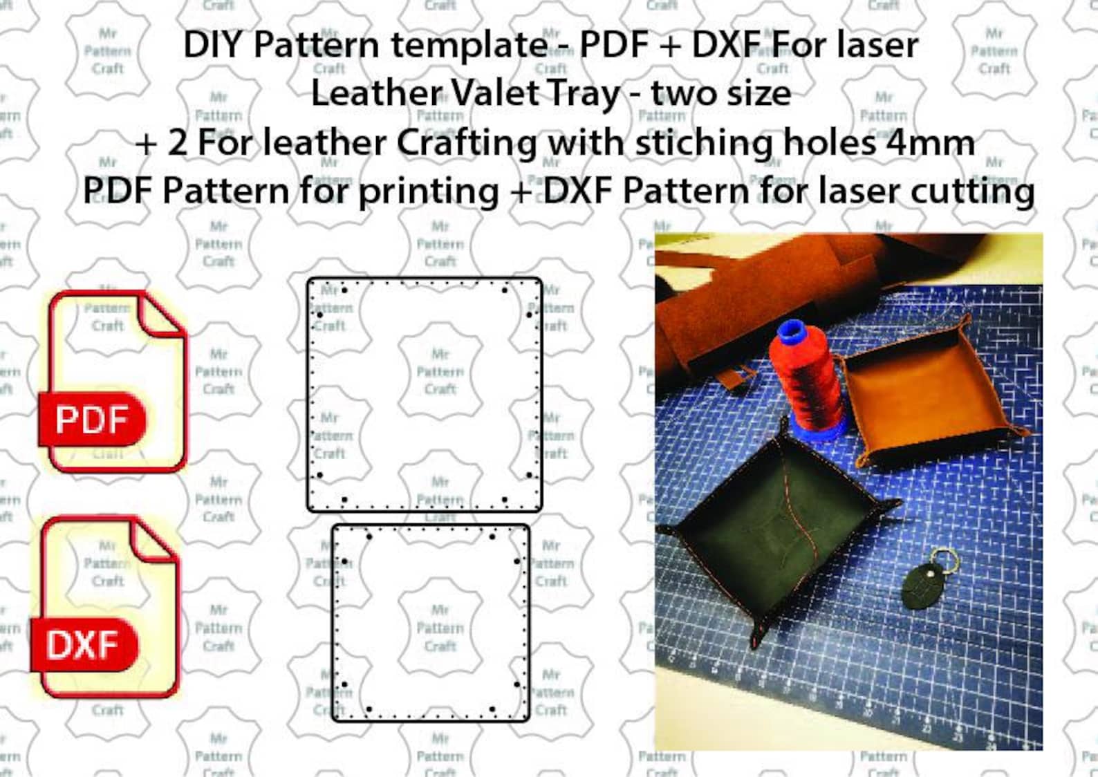 PDF Patten Template for Valet Tray Making 2 Size + With 4mm Stitching ...