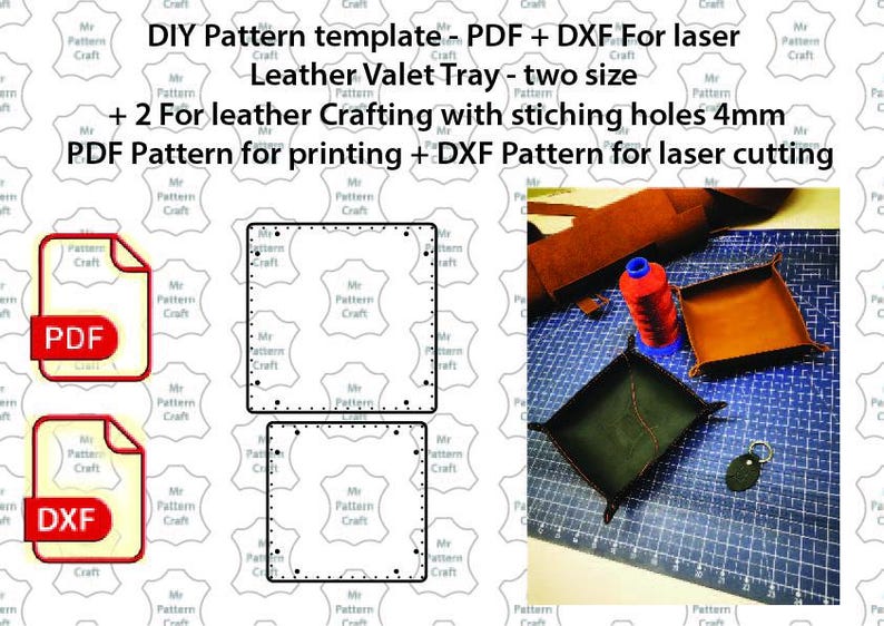 PDF Patten Template for Valet Tray Making 2 Size + With 4mm Stitching ...