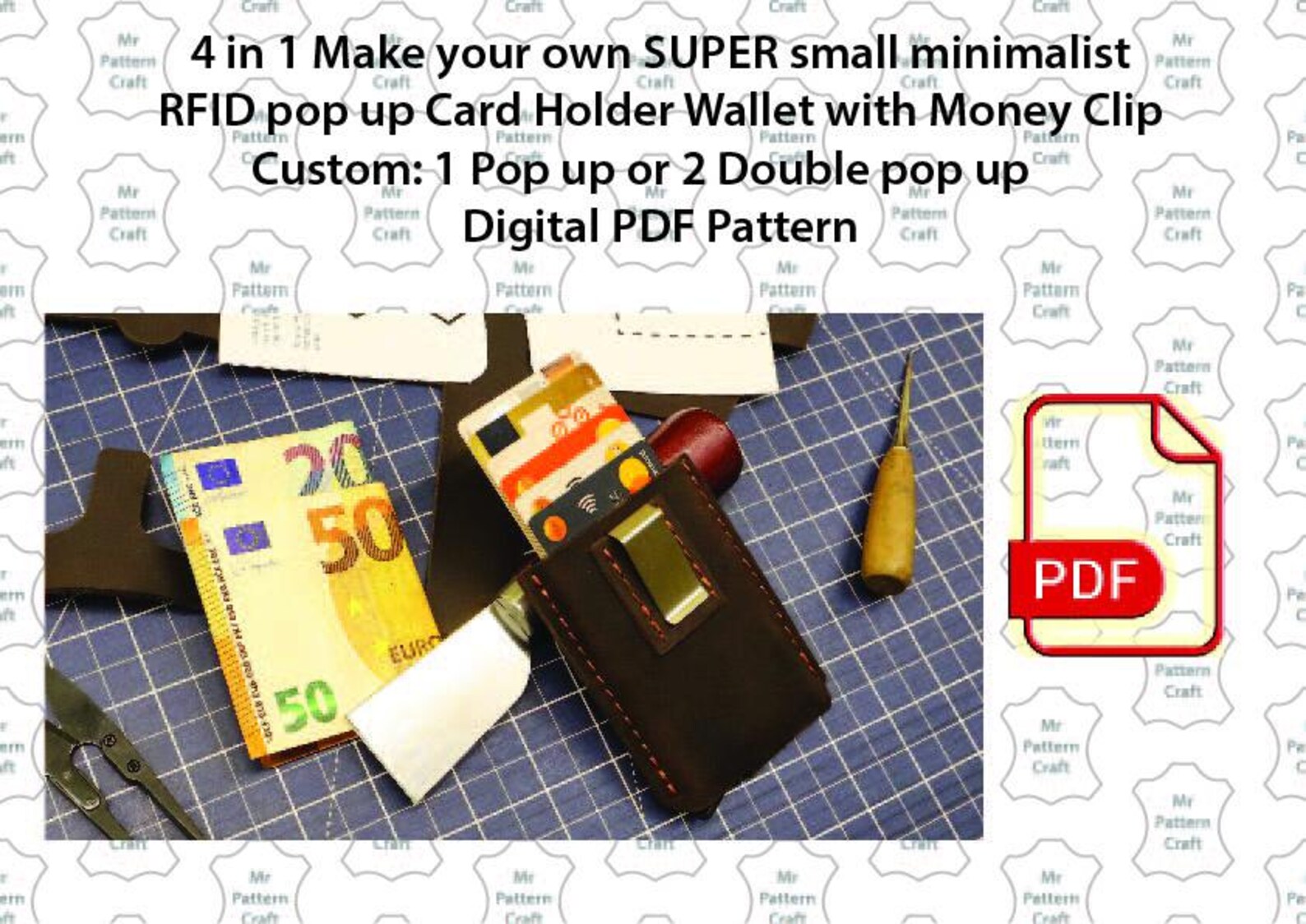 PDF Pattern for Minimalist Card Holder Wallet With Money Clip Cash ...
