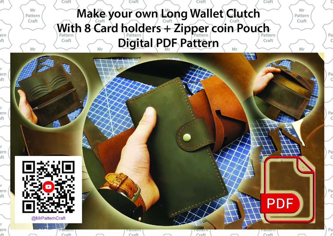 PDF Pattern for Long Wallet With Zipper Coin Pouch + Cash Slots and ...