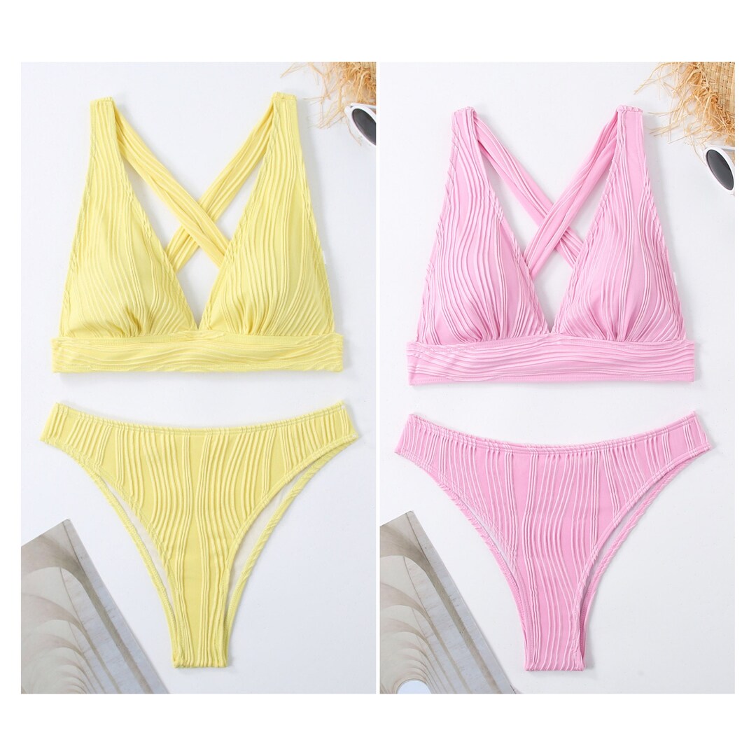 Multi Coloured 2 Piece Swimwear Bikini Sets for Women Criss Cross ...