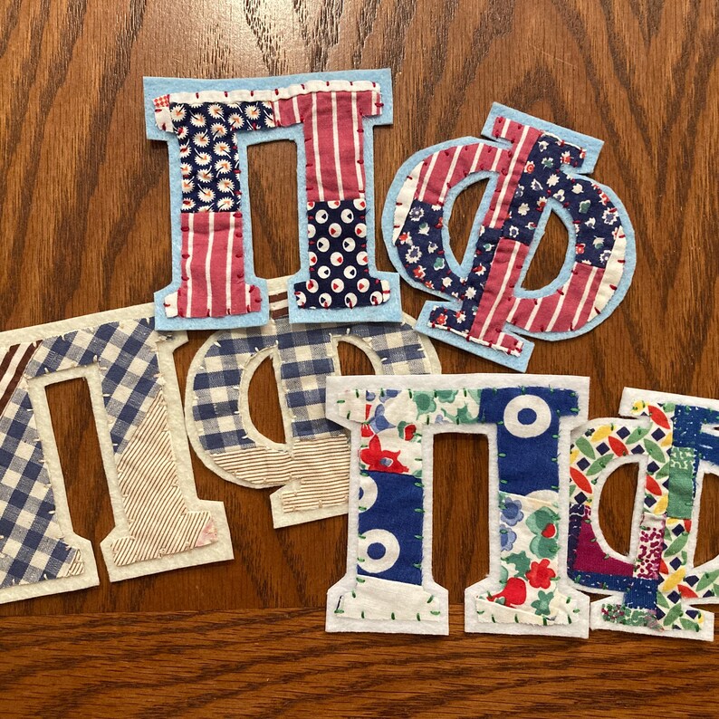 Hand Embroidered Pi Beta Phi Letters: Vintage Fabric | Greek Sorority ...