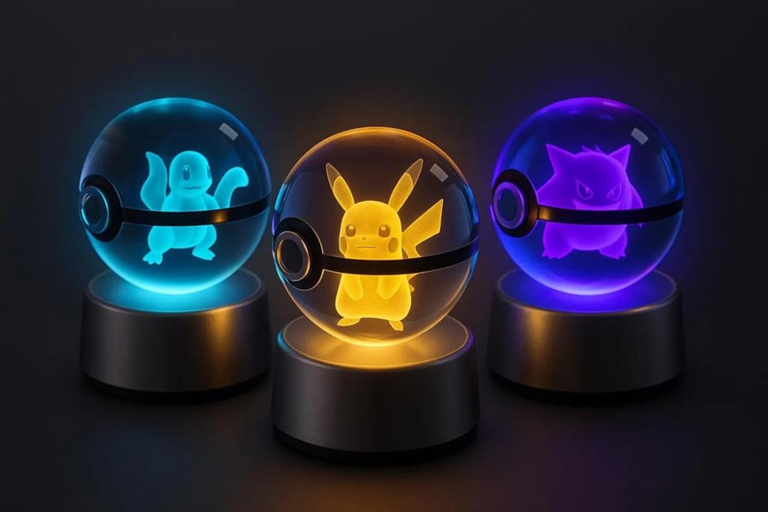 Personalised 3D Pokemon Crystal Pokeball Night Light | LED Colour ...