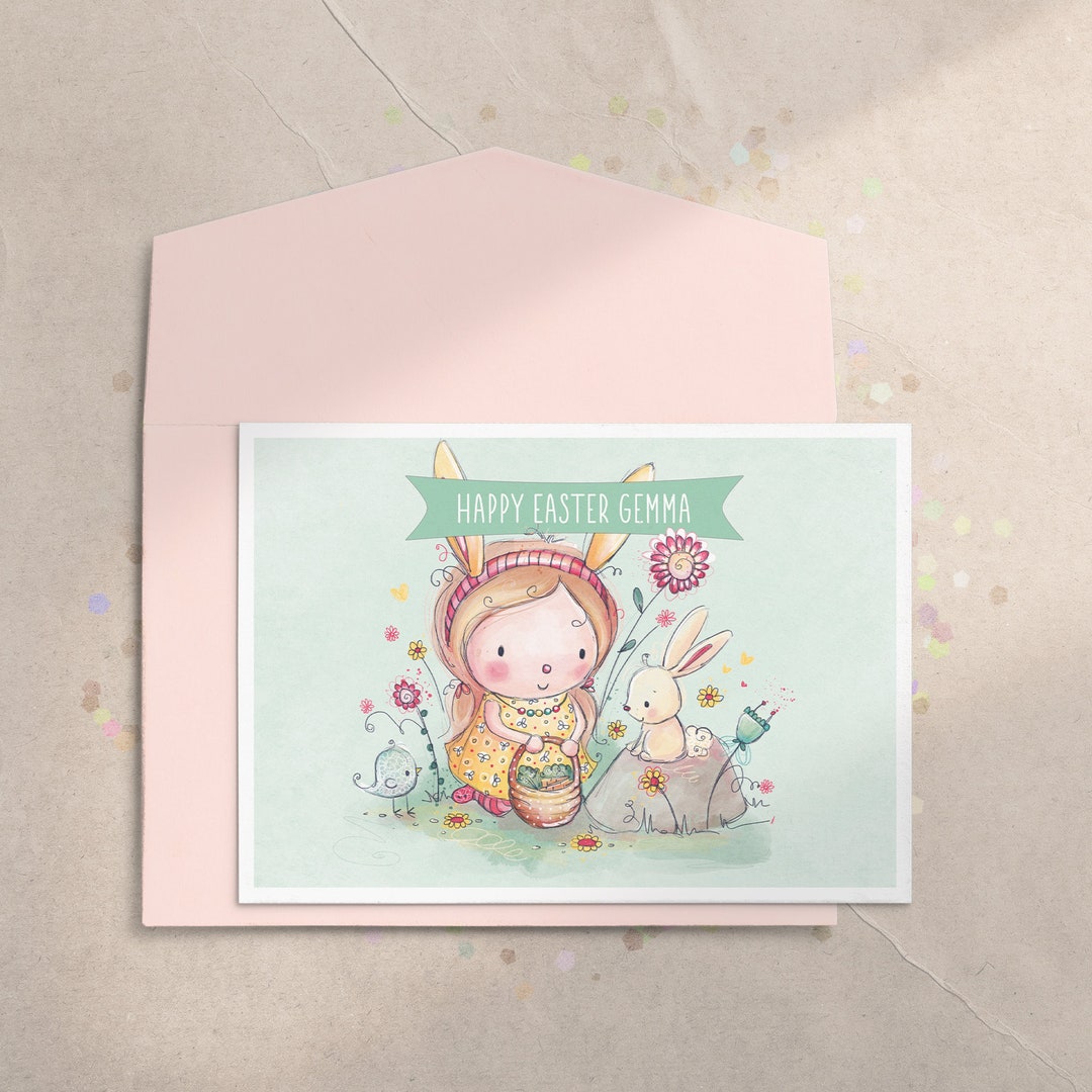 Girls Bunny Birthday & Easter Card | Cute Floral Rabbit Greeting ...