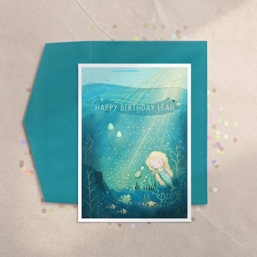Cute Mermaid Birthday Card | Girls Under the Sea Theme | Illustrated ...