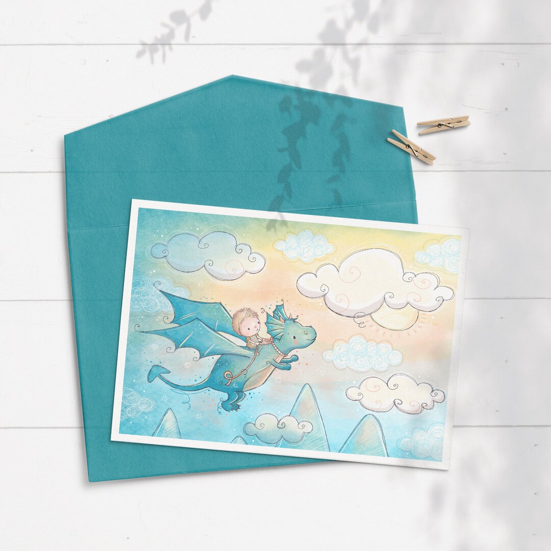 Dragon Birthday Card, Cute Dragon Card for Kids, Boys First Birthday ...