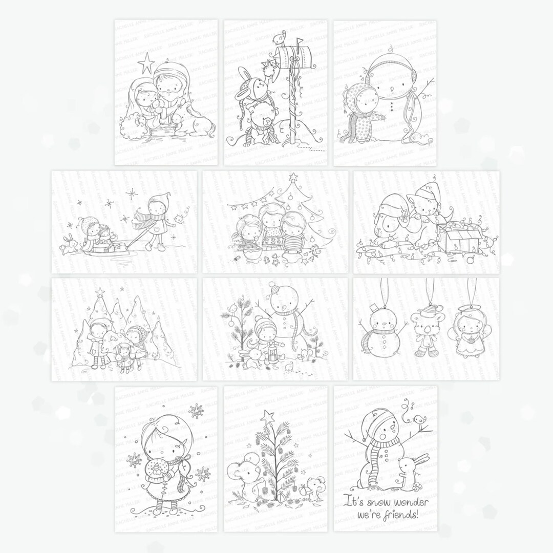 Christmas Digital Stamps, Whimsical Holiday Stamps, Snowman Digital ...