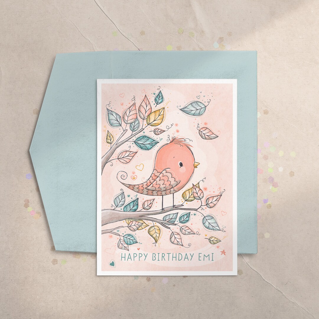 Girls Bird Card, Cute Bird Card, Pink Bird Card, Girls Bird Birthday ...