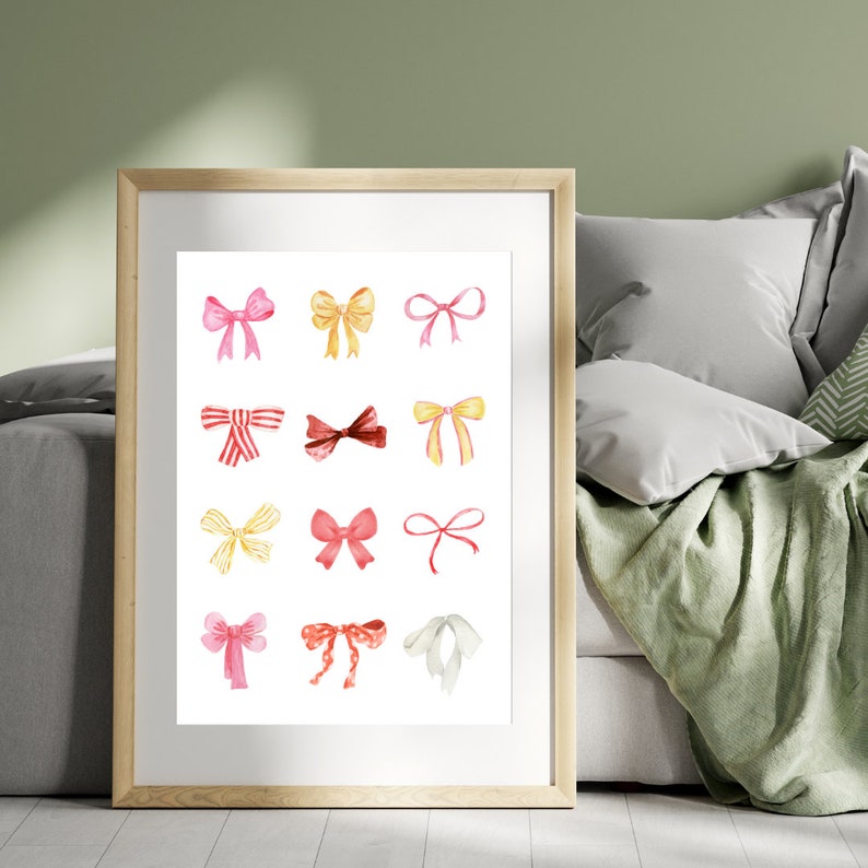 Cute Bow Wall Art Digital Download | Wall Prints, College Art, Bar Cart ...