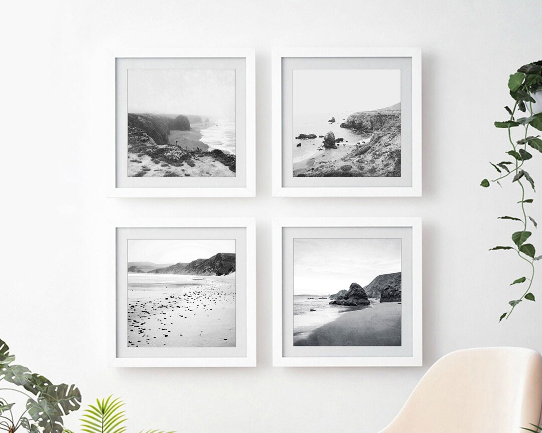 Coastal Print Set, Beach Photography, Set of 4 Prints, Black and White ...