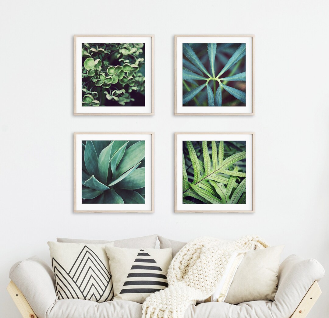 Green Botanical Prints, Set of 4 Prints, Nature Photography, Leaves ...