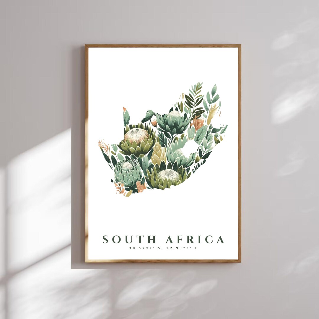 Floral King Protea South Africa Map Art | Digital Download Printable ...