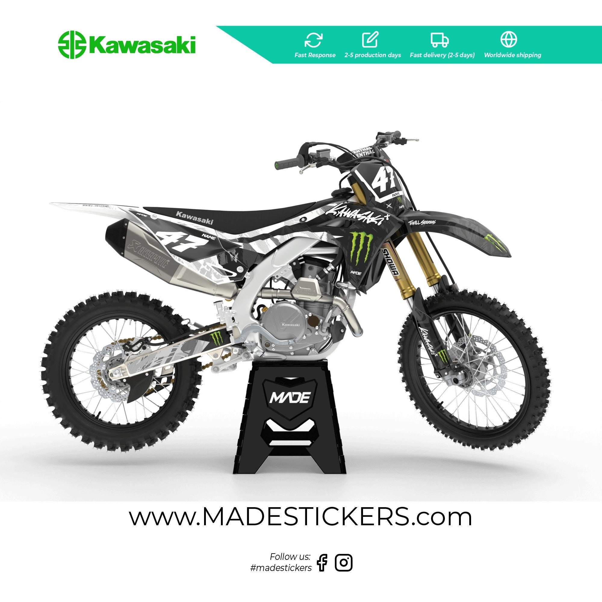 Kawasaki KX/KXF Rocker White Custom Motocross Graphics Premium Quality ...