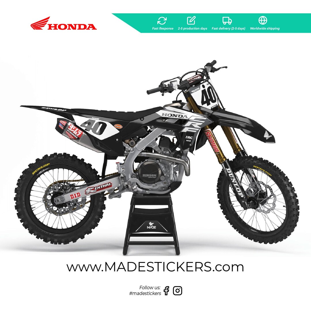 Honda CR/CRF Wabi Black Custom Motocross Graphics Premium Quality Decal ...