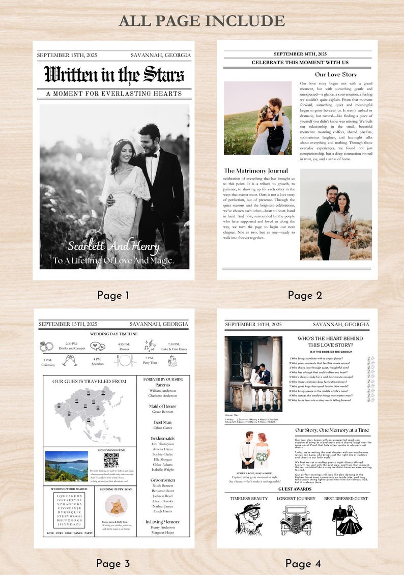 Wedding Newspaper Template With Photo, Editable Canva Program, Digital ...
