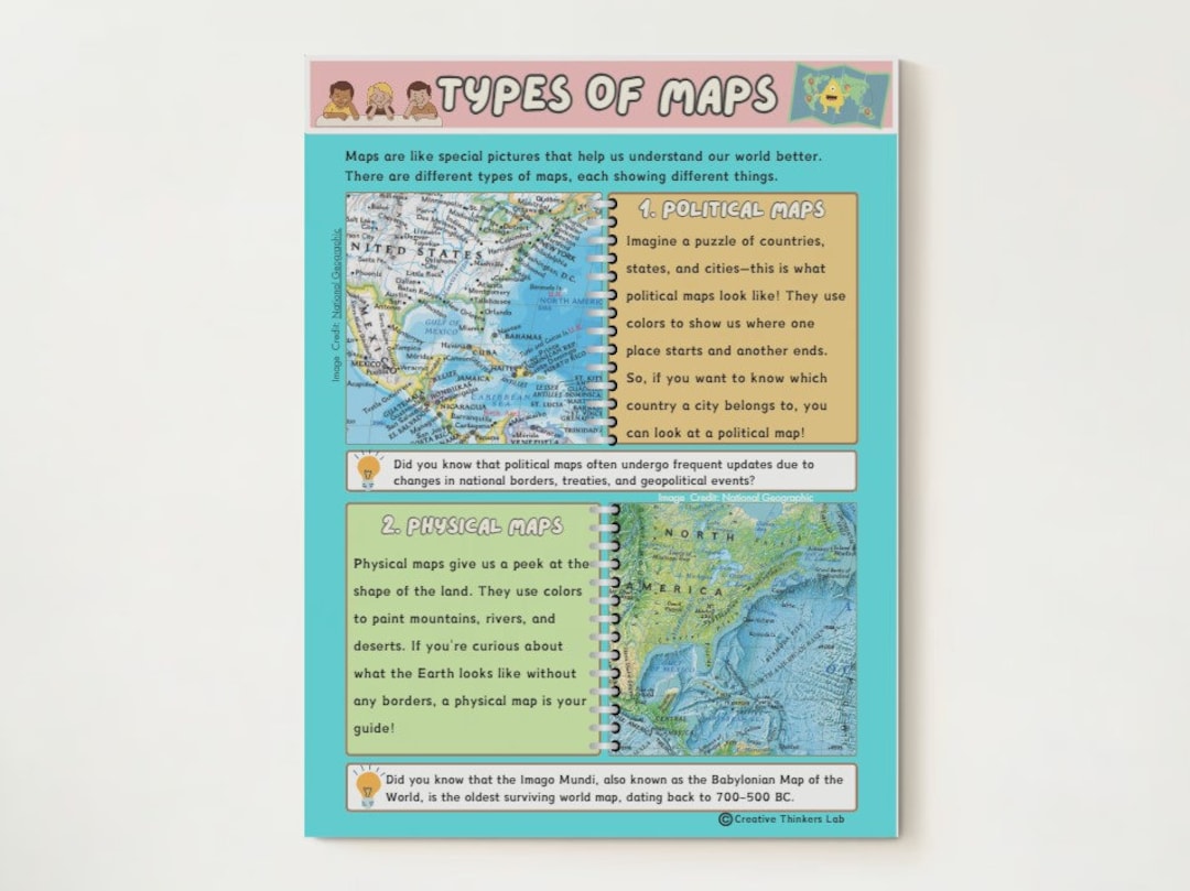 Types of Maps Skills Poster and Worksheets, Montessori Types of Maps ...