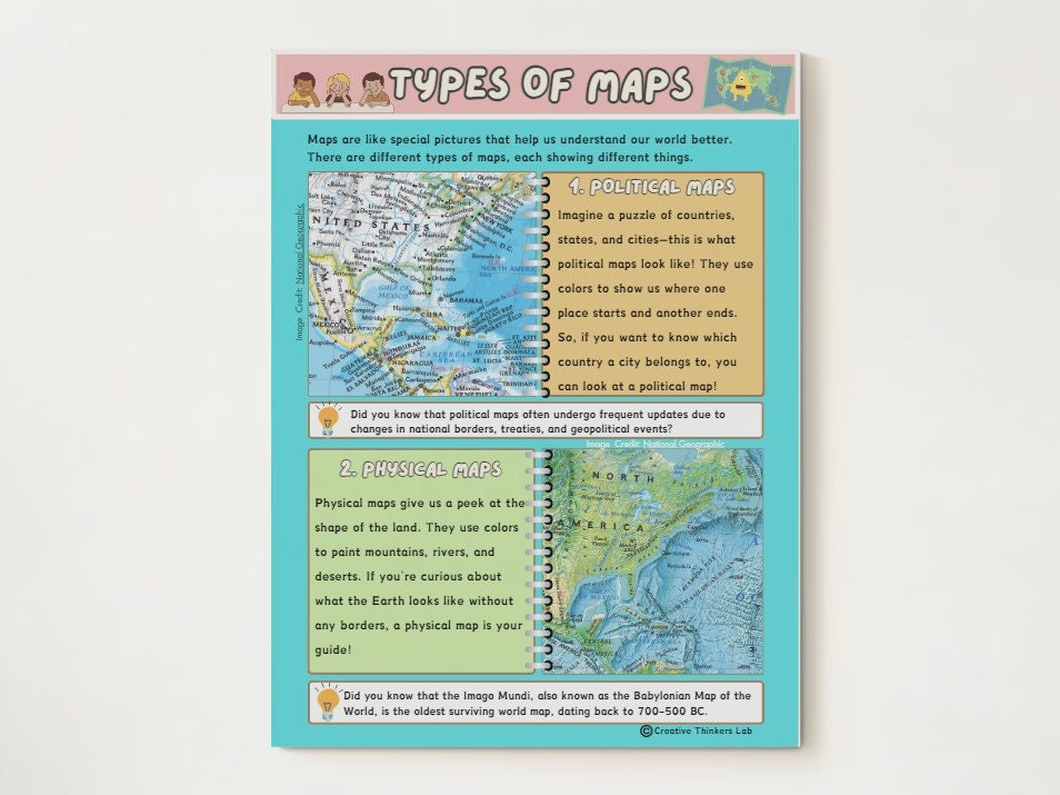 Types of Maps Skills Poster and Worksheets, Montessori Types of Maps ...