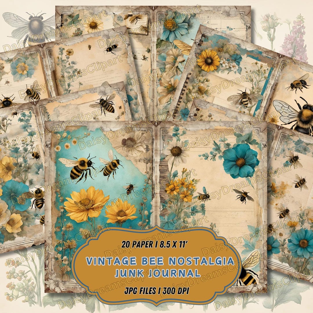 Vintage Bee Nostalgia Junk Journal Kit | Scrappy Papers | Floral ...
