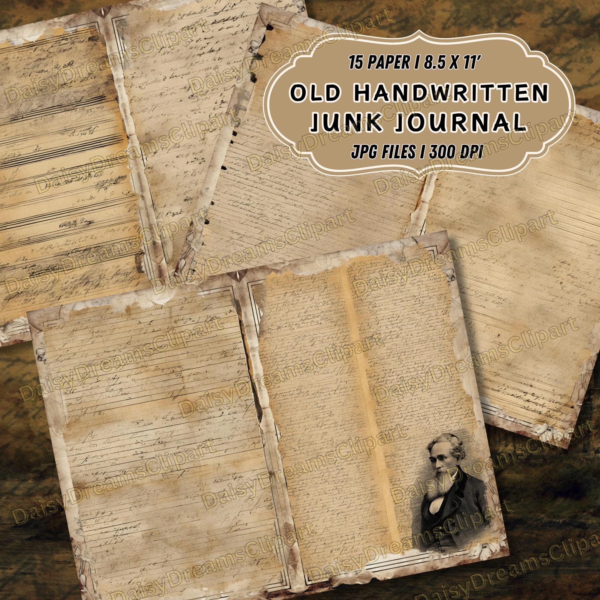 Old Handwriting Junk Journal Pages Digital Scrapbook Paper Kit Vintage ...