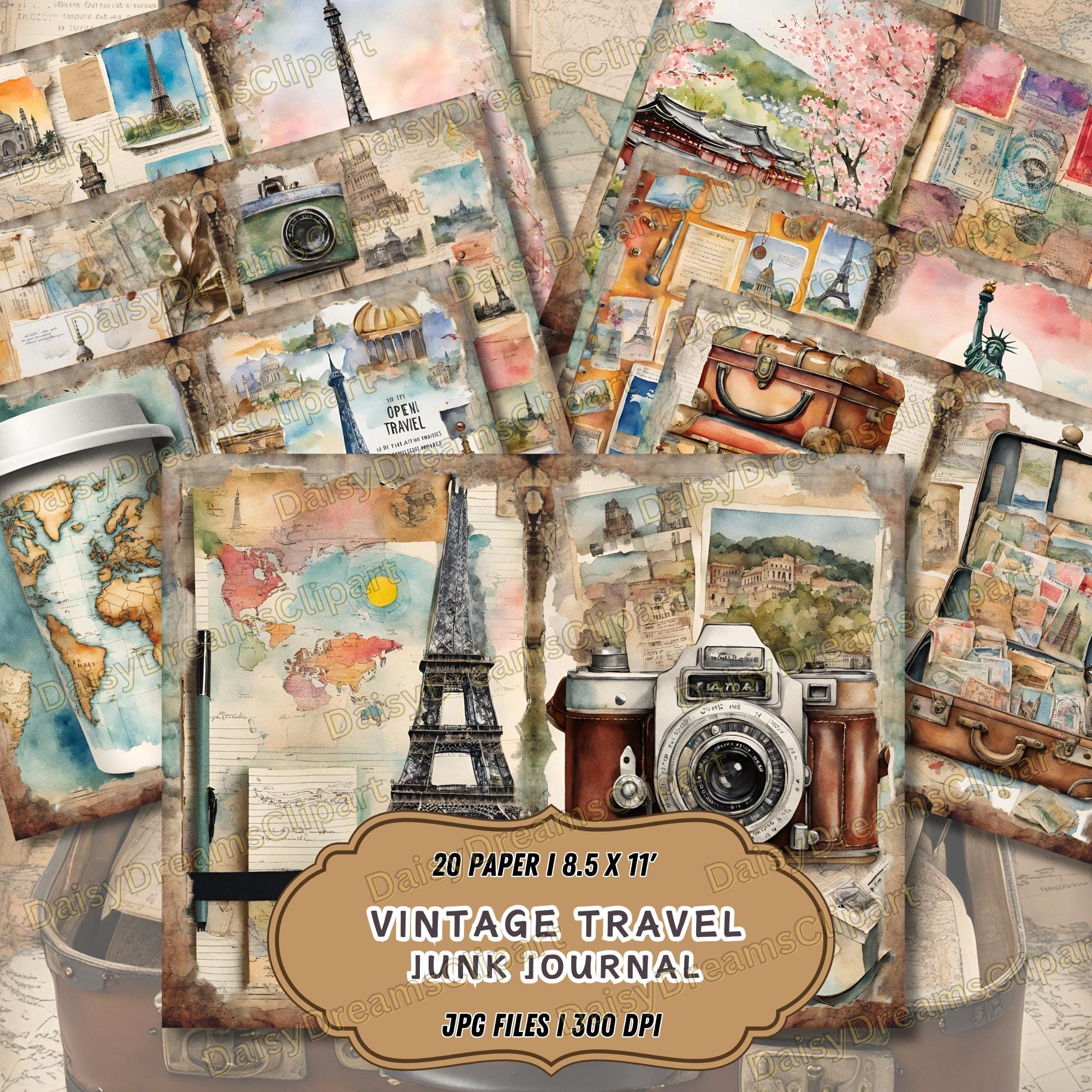 Vintage Travel Junk Journal Kit: Printable Scrapbook Pages (digital ...