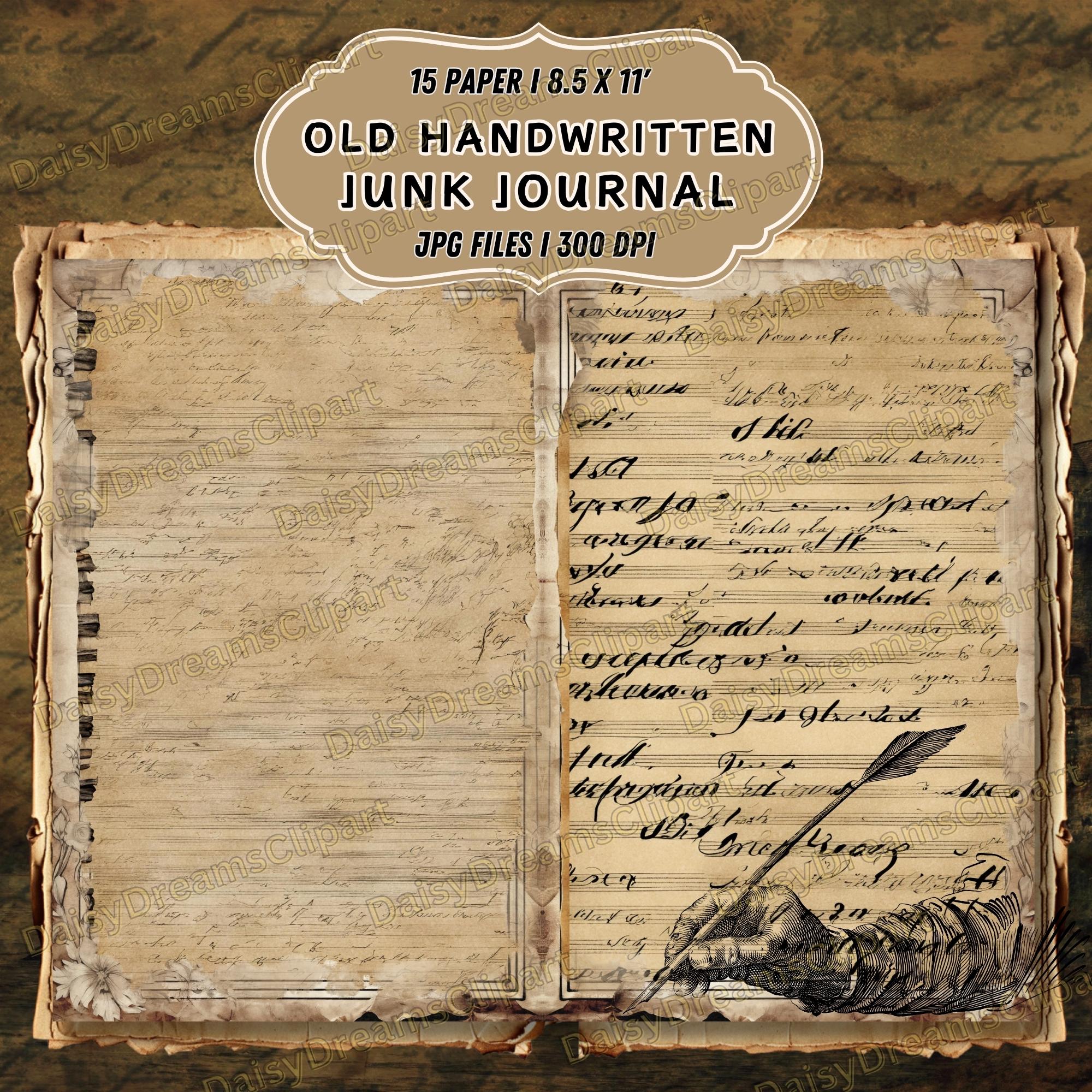 Old Handwriting Junk Journal Pages | Digital Scrapbook Paper Kit ...