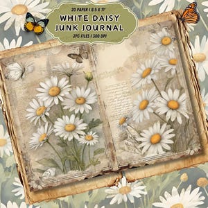 White Daisy Journal Kit | 20 JPG Digital Junk Journal Pages | Shabby ...