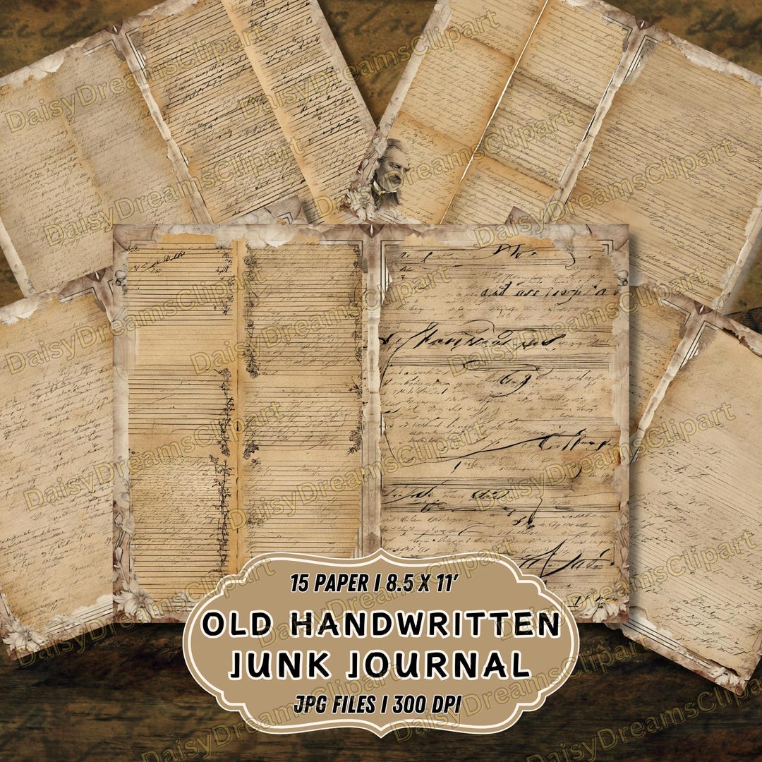 Old Handwriting Junk Journal Pages | Digital Scrapbook Paper Kit ...