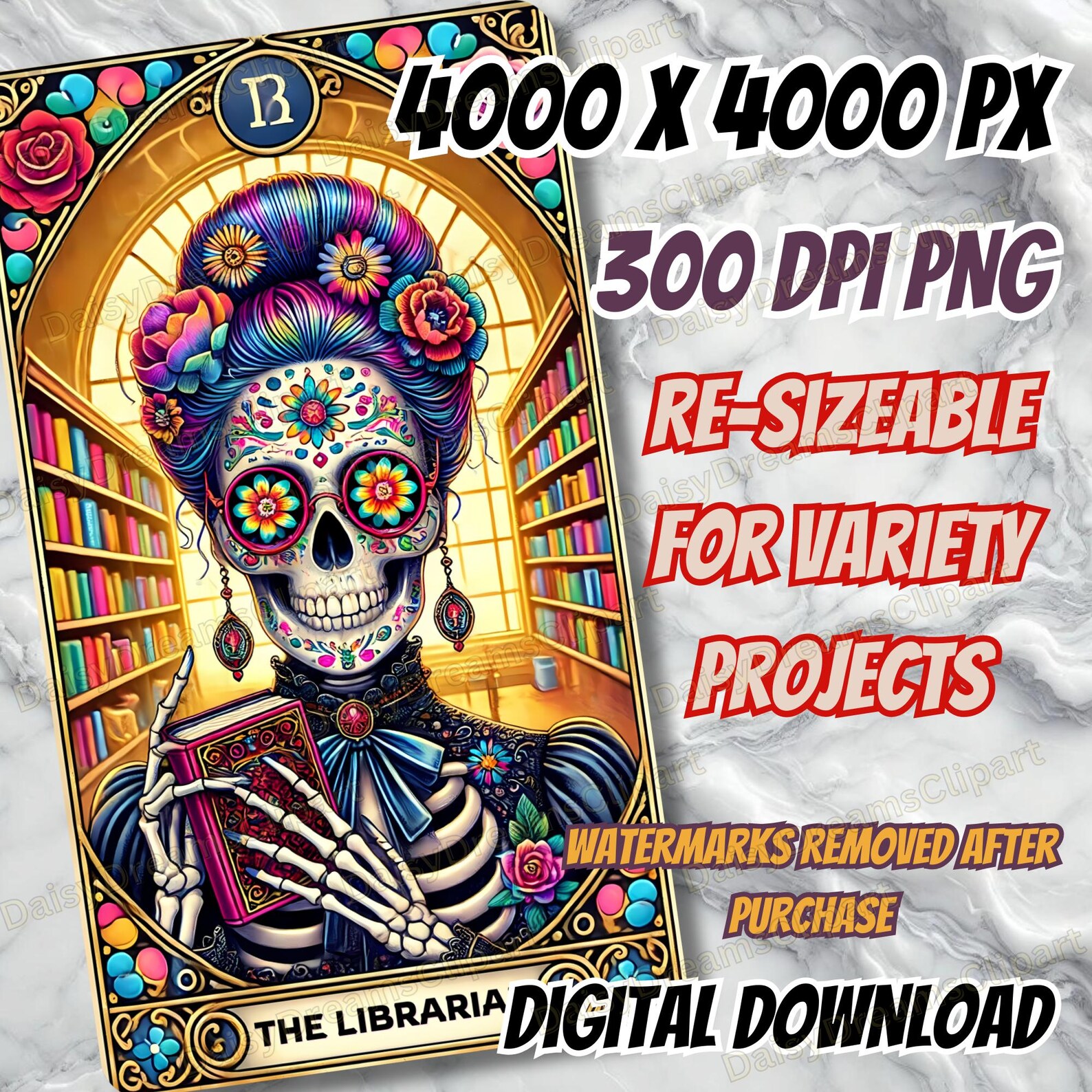 Skeleton Librarian Tarot Card PNG: Funny Skull Design (digital Download ...