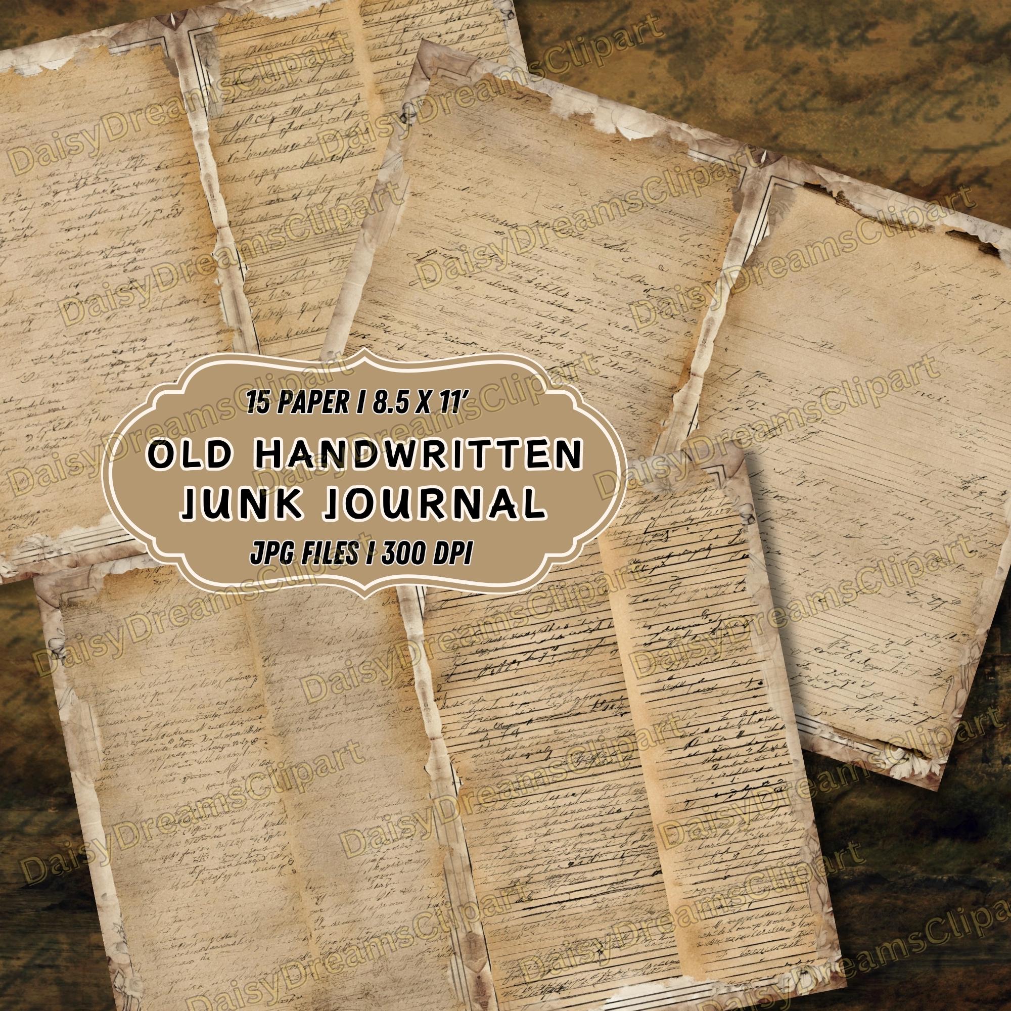 Old Handwriting Junk Journal Pages | Digital Scrapbook Paper Kit ...