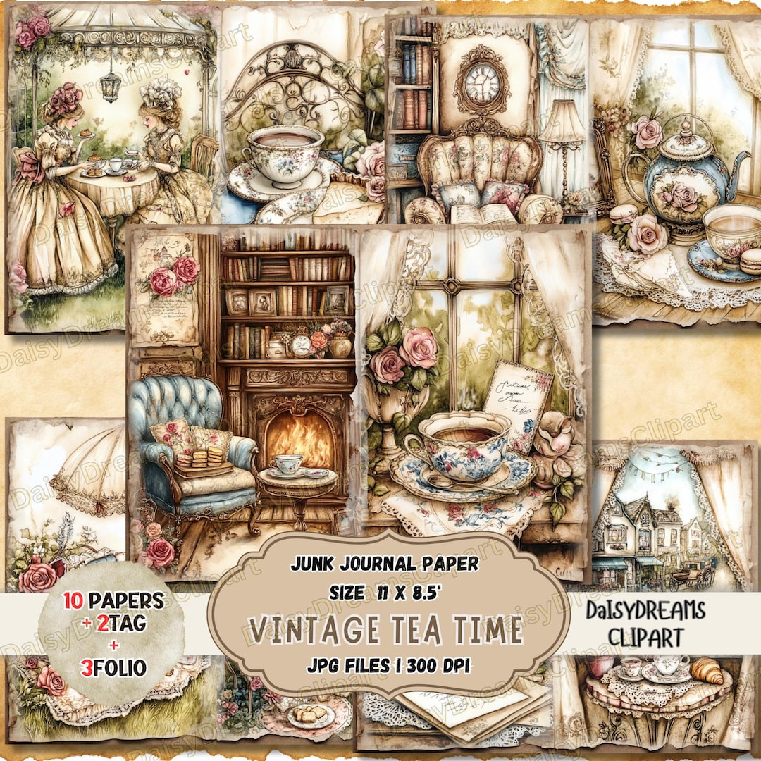 Vintage Tea Time Junk Journal Kits | Retro Teapot Scrapbook Kit | Tea ...