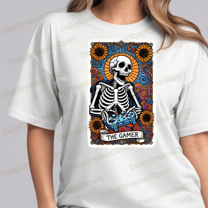 The Gamer Tarot Card PNG | Skeleton Gamer Tarot Design PNG | Funny ...