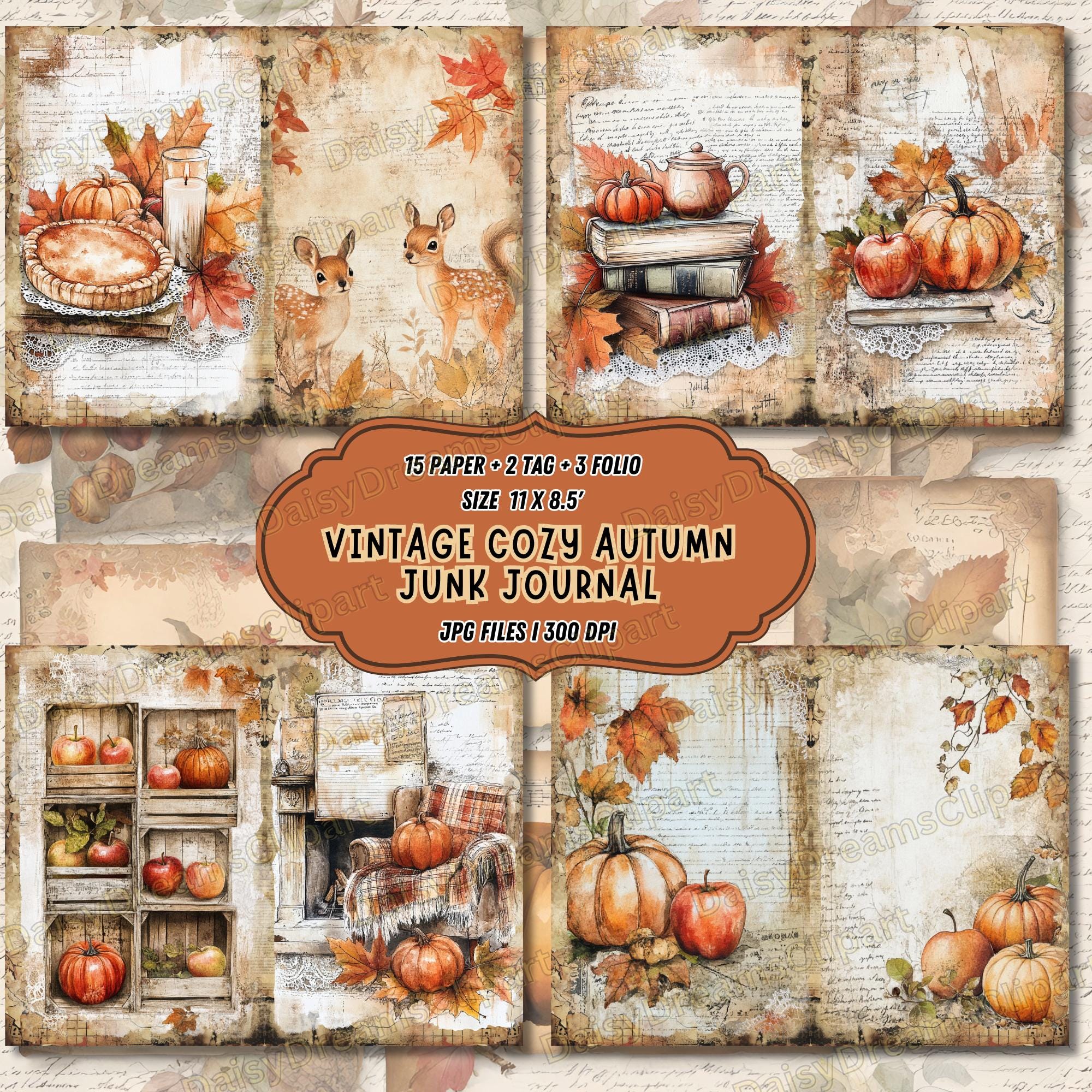 Vintage Autumn Junk Journal Kit: Cozy Fall Scrapbooking Paper (digital ...
