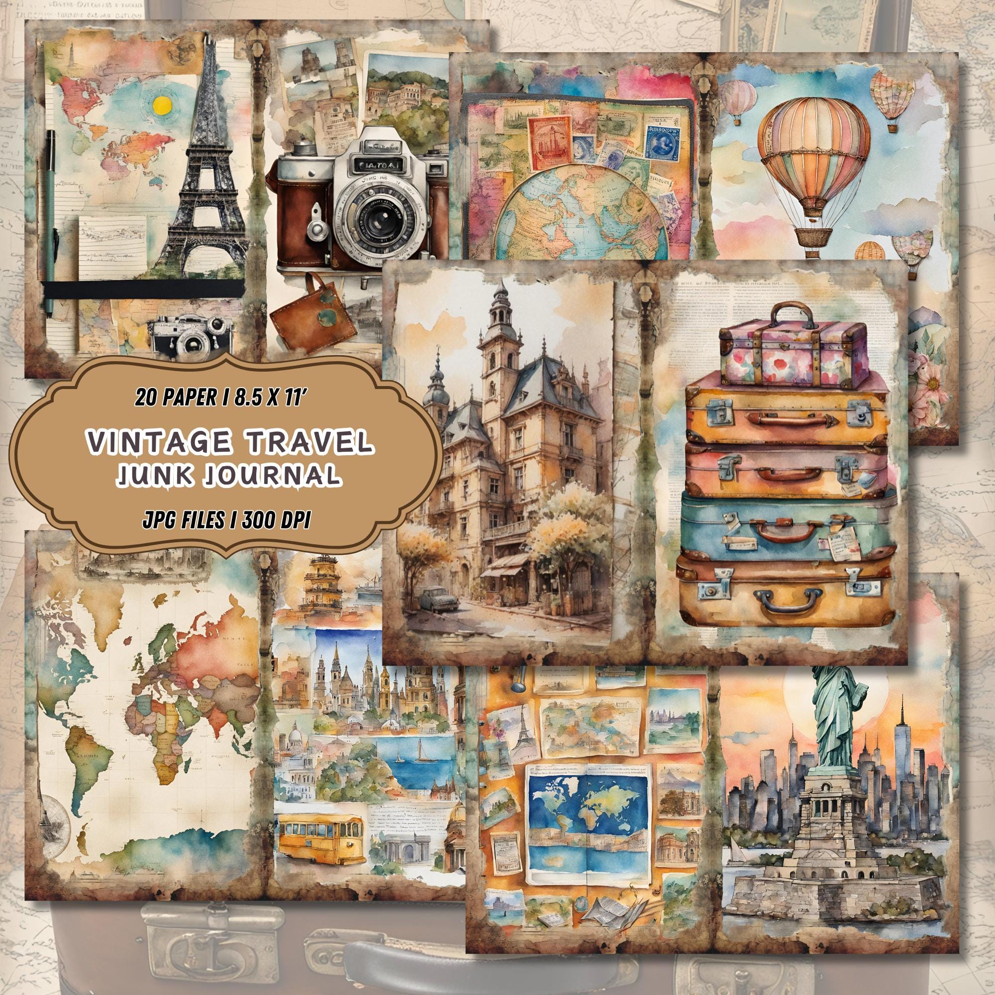Vintage Travel Junk Journal Kit: Printable Scrapbook Pages (digital ...
