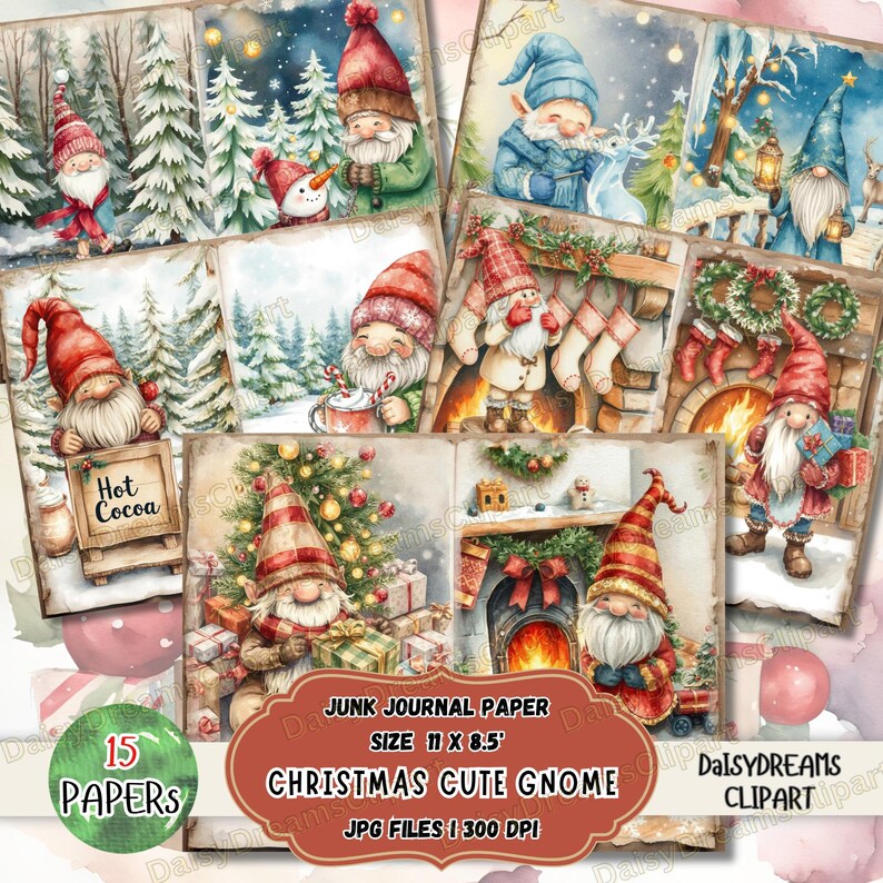 Christmas Gnome Junk Journal Kit | Cute Gnome Journal Pages | Whimsical ...
