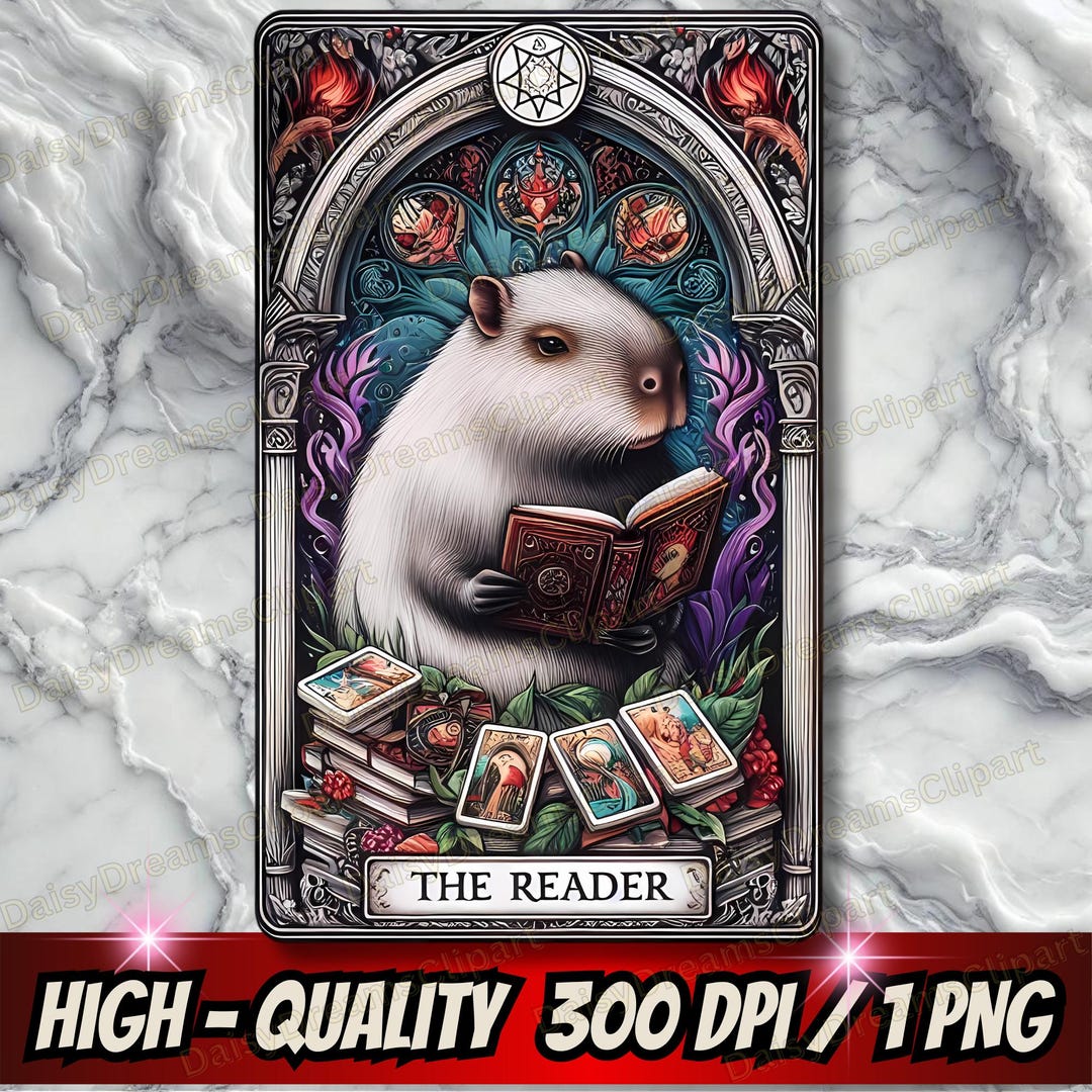 The Reader Tarot Card PNG | Reading Capybara Sublimation Design | Book ...